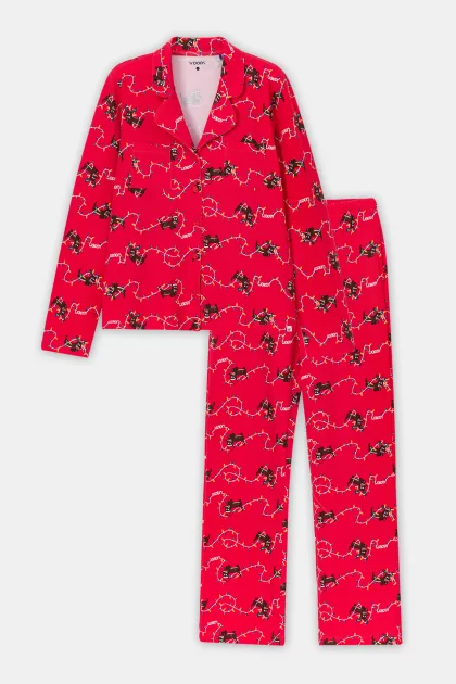 Woody Kerst Teckel Dames Pyjama - kerst teckel print rood | Elegance ...